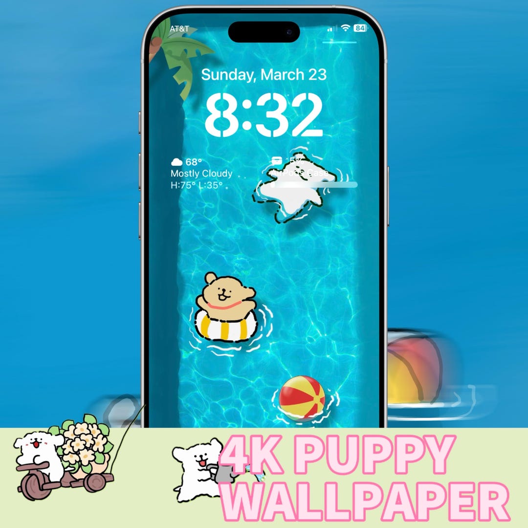 Puppy Pool Party Wallpaper | 4K Cute Summer Floaties Lock Screen - Etsy