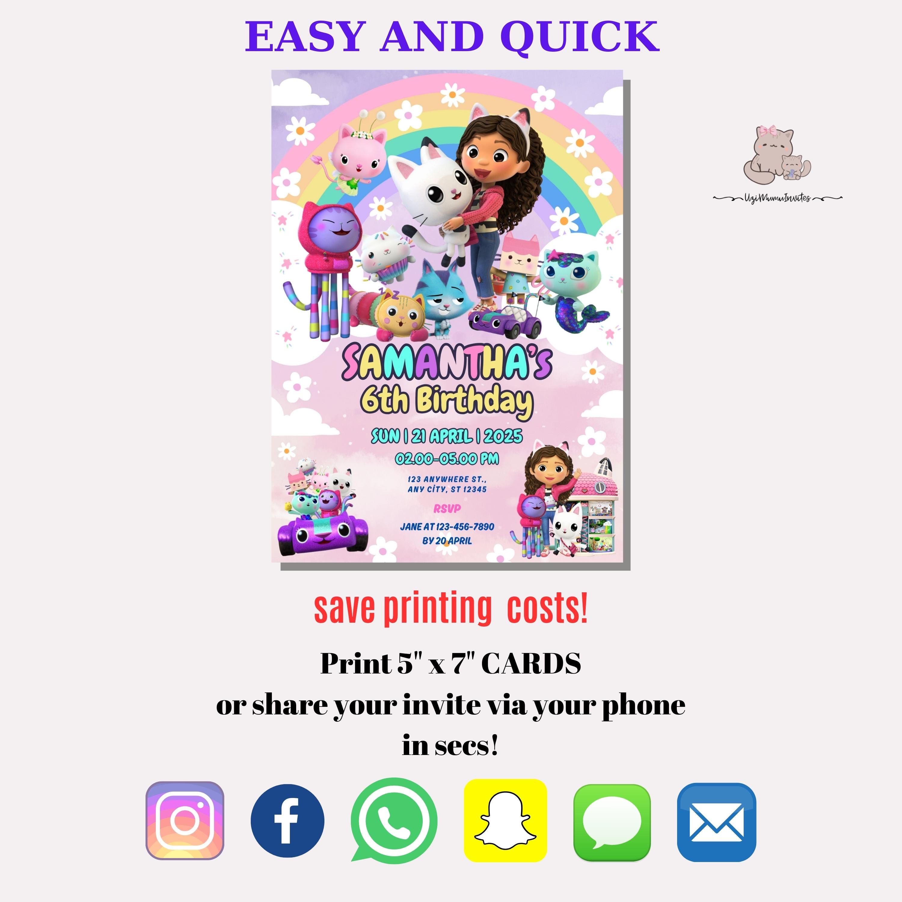 Editable Gabby's Dollhouse Invitation Girl Gabby Dollhouse Invite Gabby ...