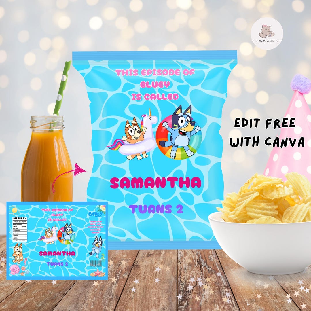 Bluey Chip Bag Label Girl Bluey and Bingo Party Favors Boy Blue Dog ...