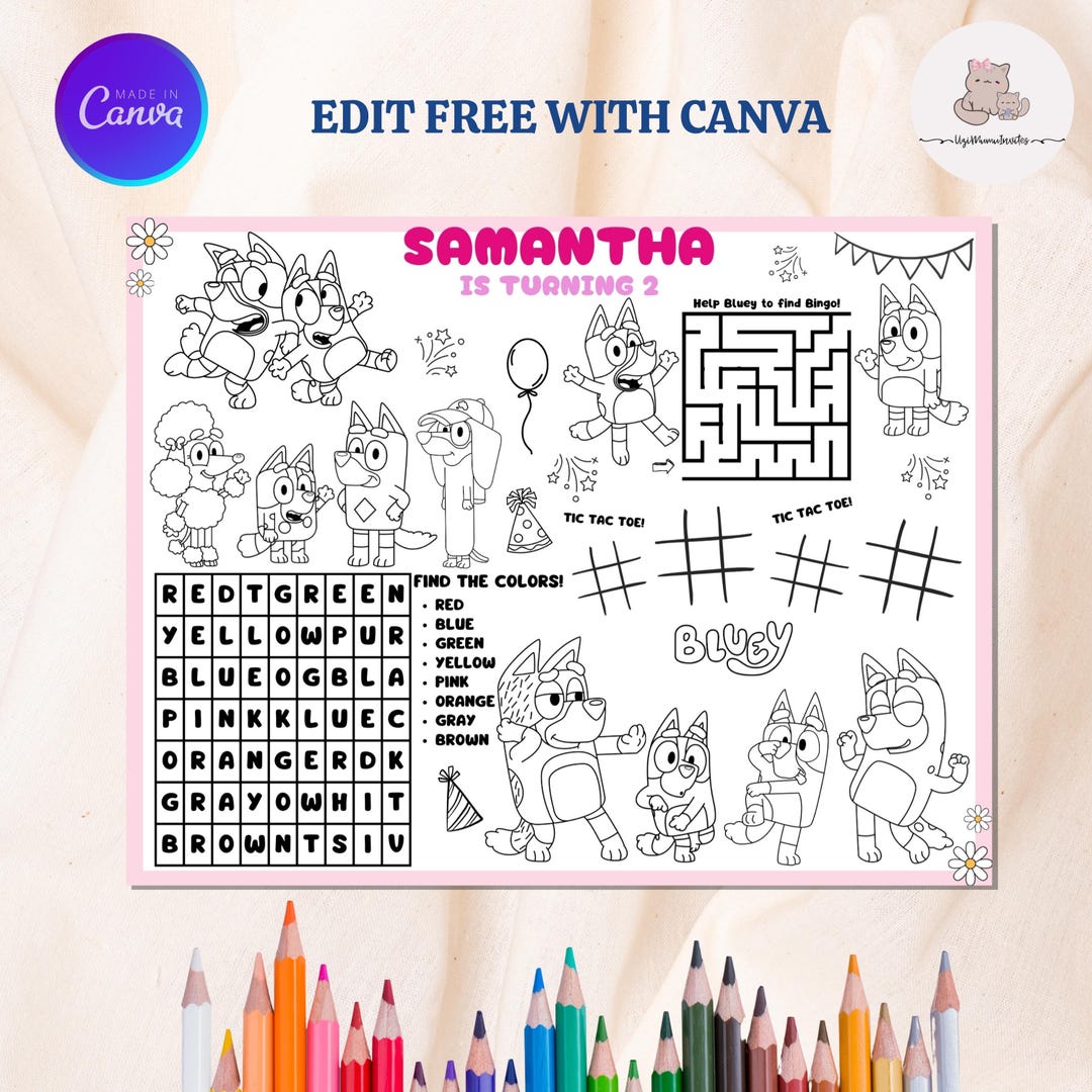 Blue Dog Coloring Sheet,blue Dog Activity Placemat,blue Dog Activities ...