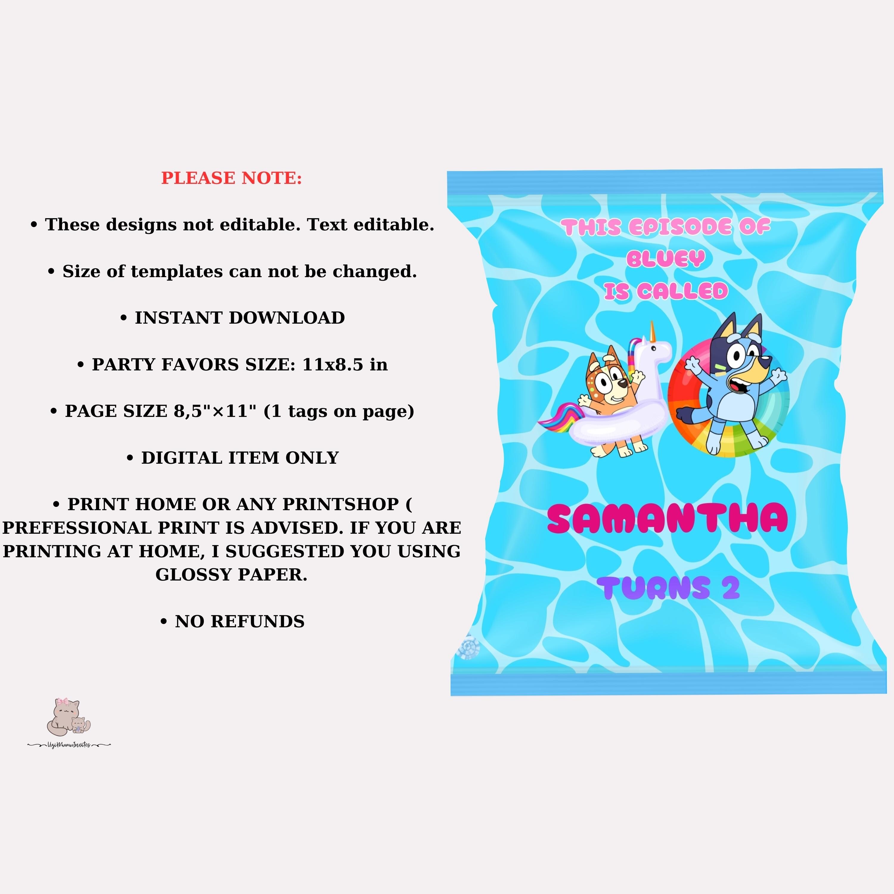 Bluey Chip Bag Label Girl Bluey and Bingo Party Favors Boy Blue Dog ...