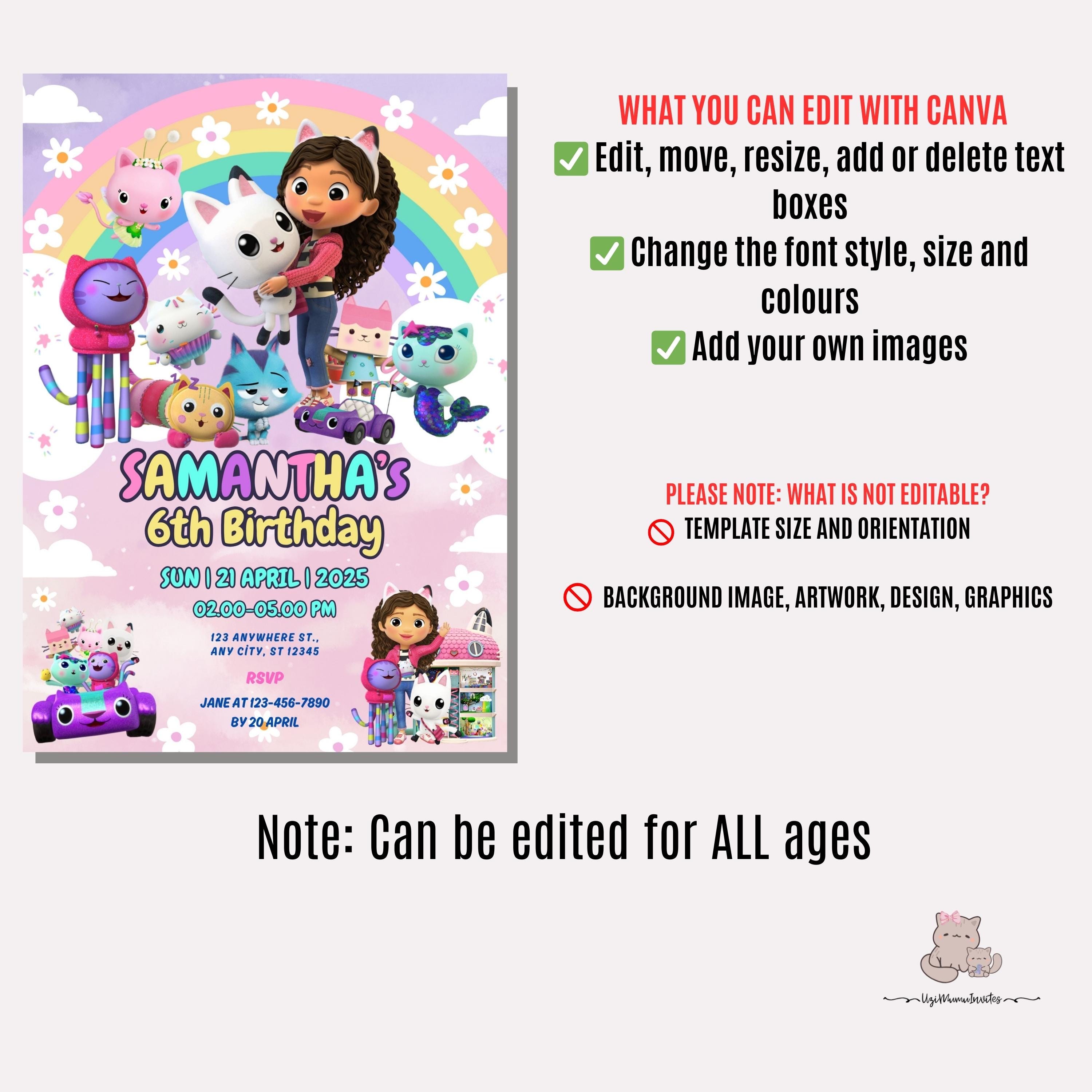 Editable Gabby's Dollhouse Invitation Girl Gabby Dollhouse Invite Gabby ...