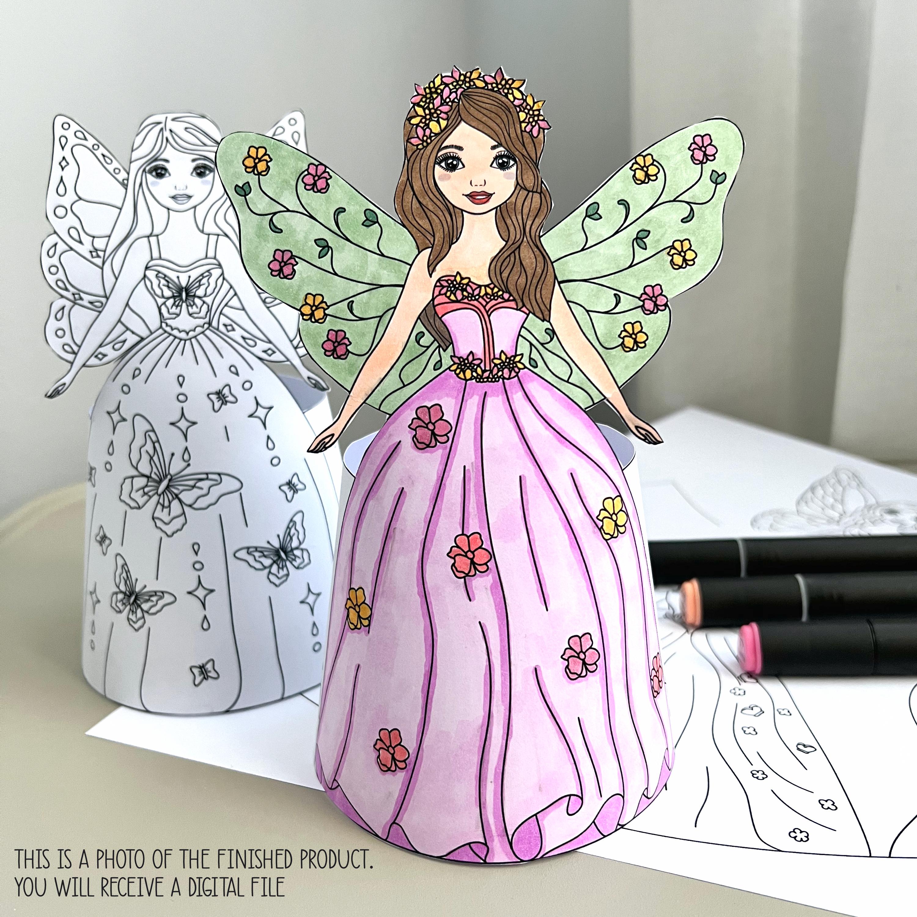 Fairy Paper Doll 3D Coloring Template | DIY Kid Activity Kit - Etsy