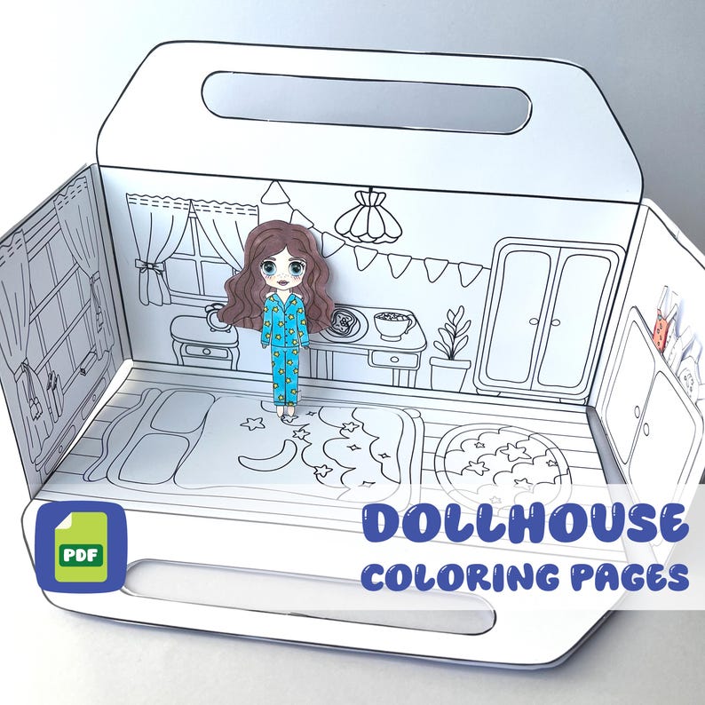 Dollhouse Coloring Pages | 3D Coloring DIY Paper Toys | Paperdoll ...