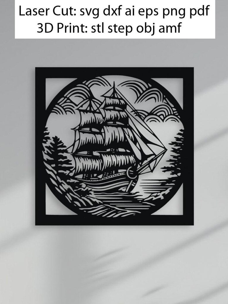 Ship Wall Art Laser Cut File | Sailing Ship Design Dxf Svg Eps ...