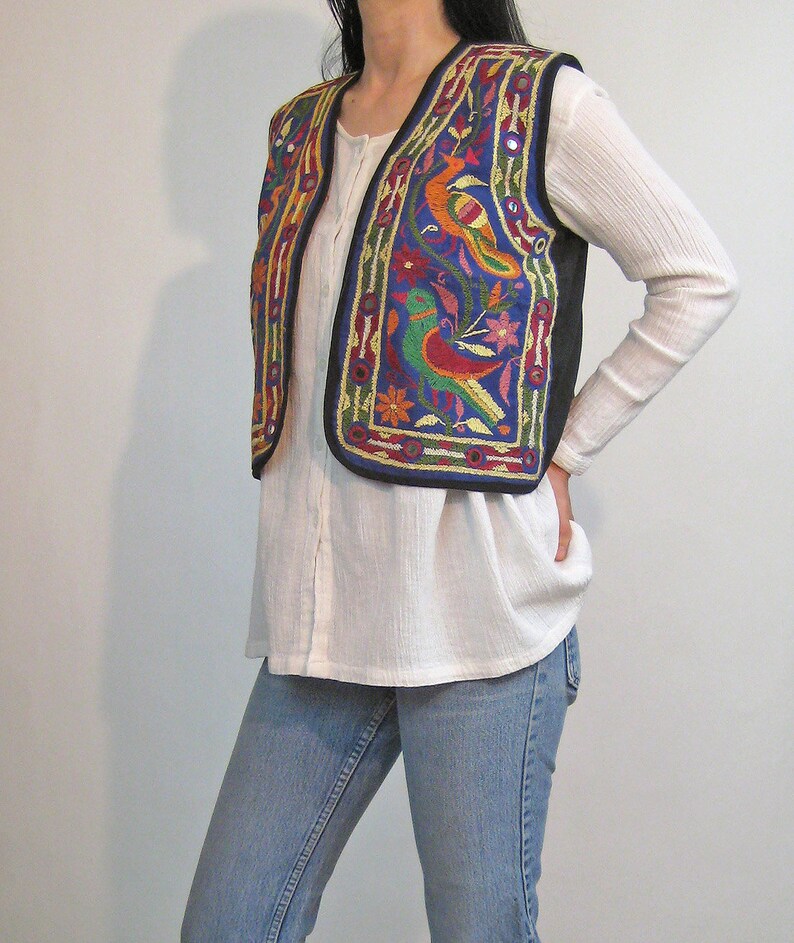 70s Bird Embroidered Mirror Vest / Vintage 1970s Indian - Etsy