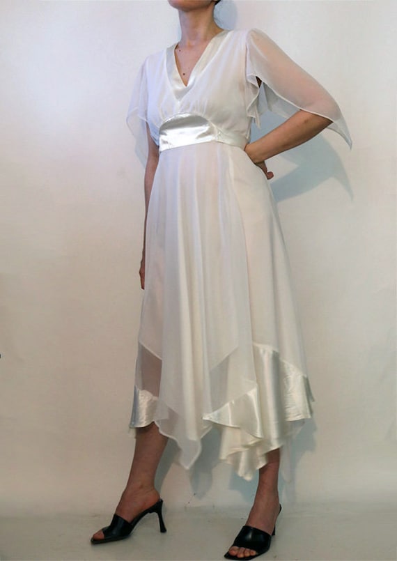 70s Sheer Gauze Pixie Hem Dress / Vintage 1970s White… - Gem