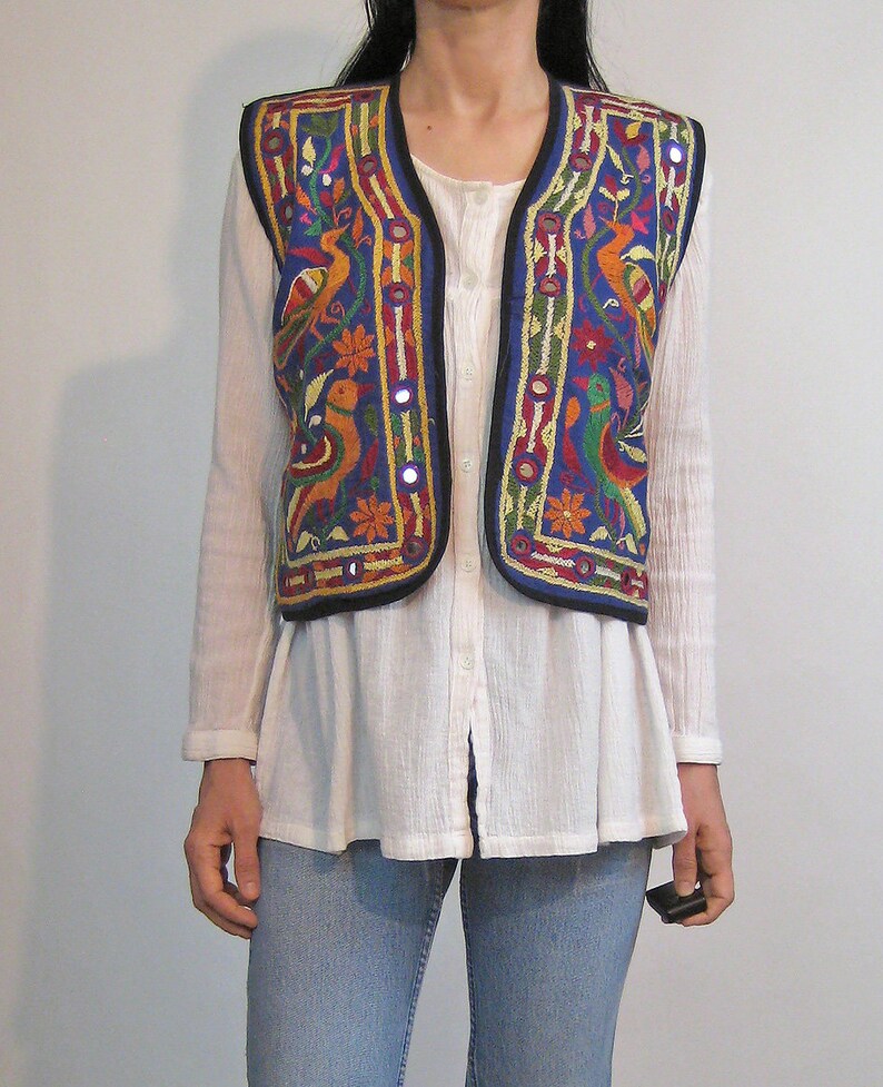 70s Bird Embroidered Mirror Vest / Vintage 1970s Indian - Etsy