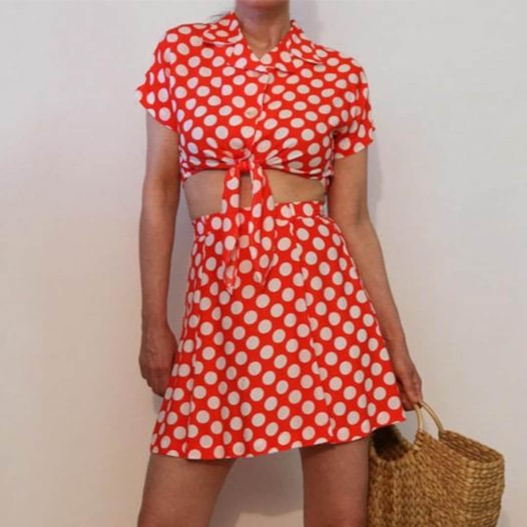 Red & White Dotted 2pc Skirt Set / Vintage 1980s Cherry Red N White ...