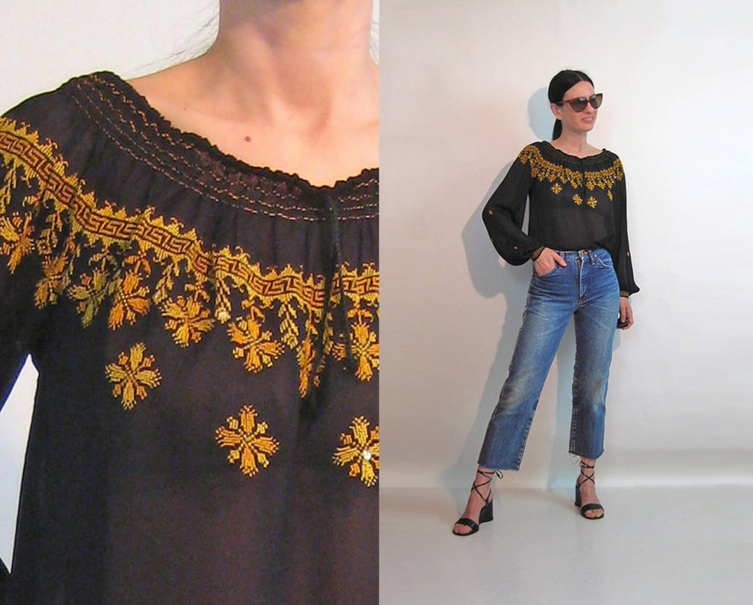 30s Embroidered Sheer Balloon Sleeve Blouse , Vintage Antique 1930s ...