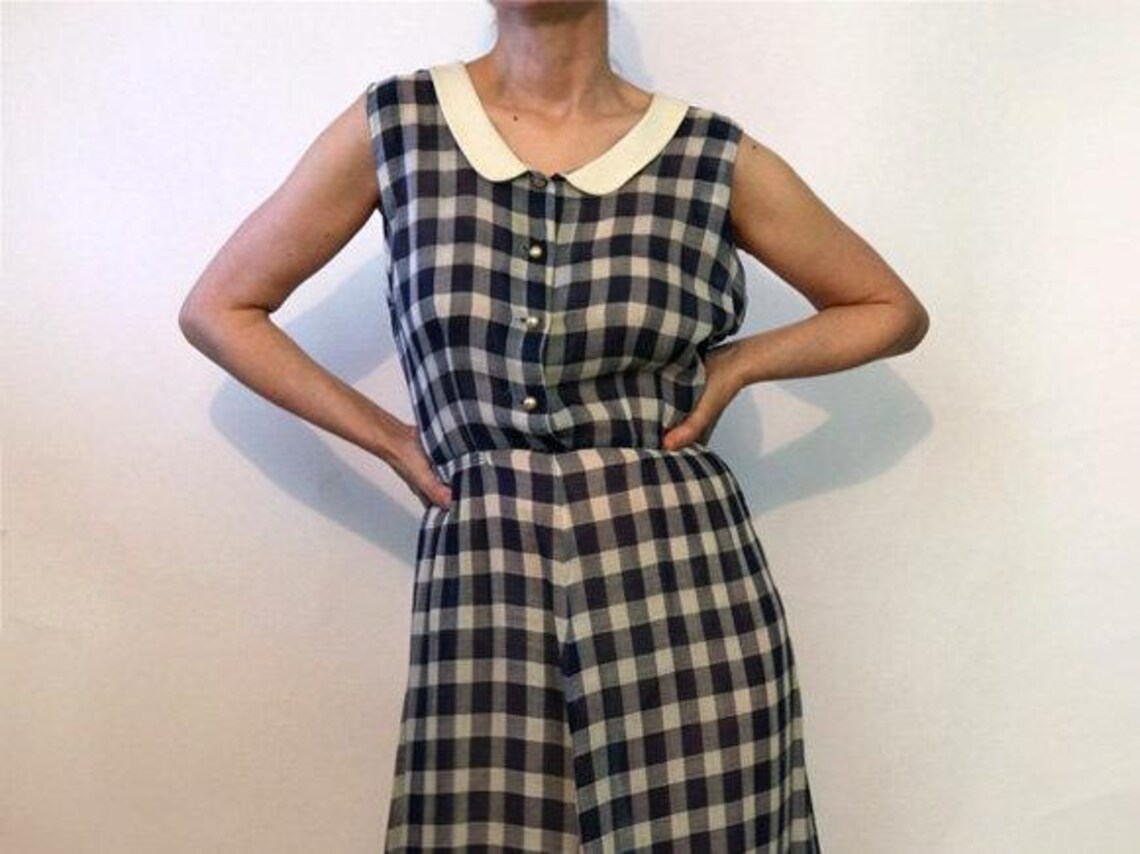 30s Checkered Cotton Gauze Dress / Vintage 1930s 1940s Blue N White ...
