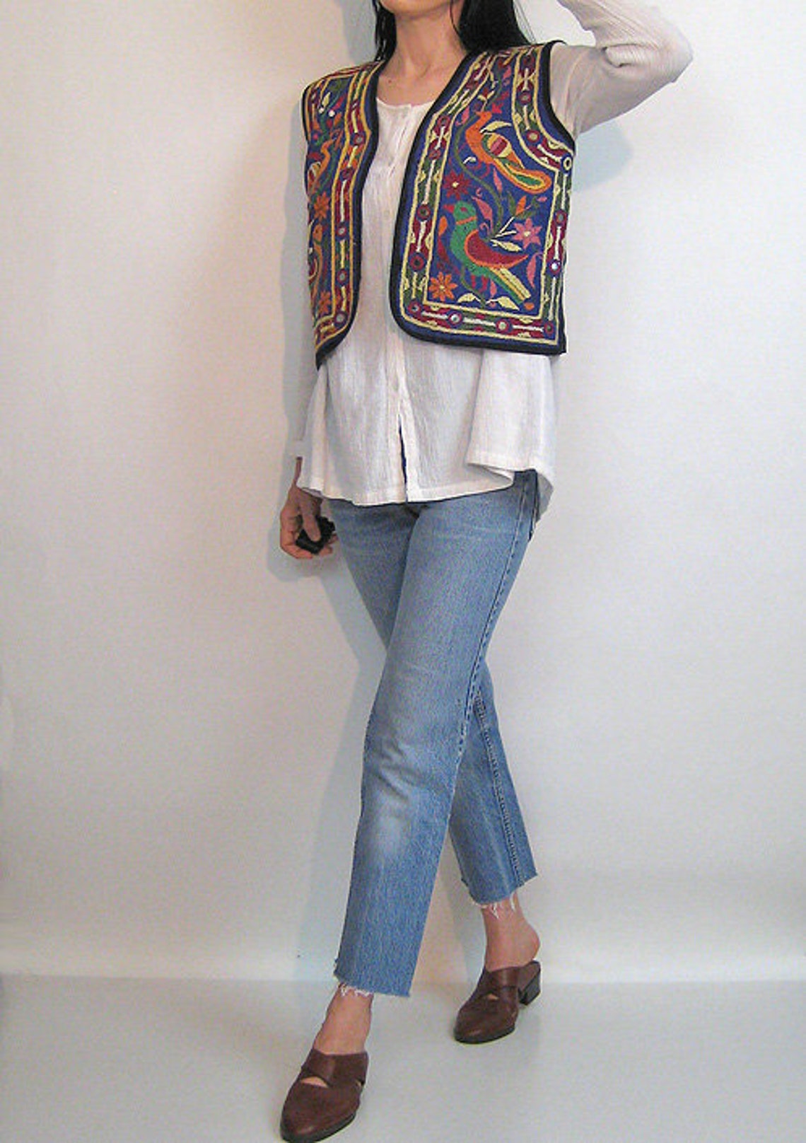 70s Bird Embroidered Mirror Vest / Vintage 1970s Indian | Etsy