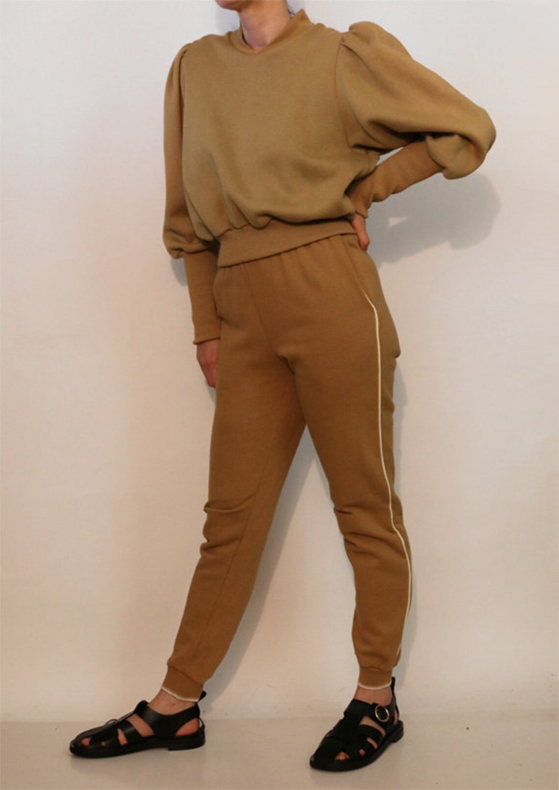 70s Caramel Mutton Sleeve Cotton Tracksuit / Vintage 1970s Tan - Etsy