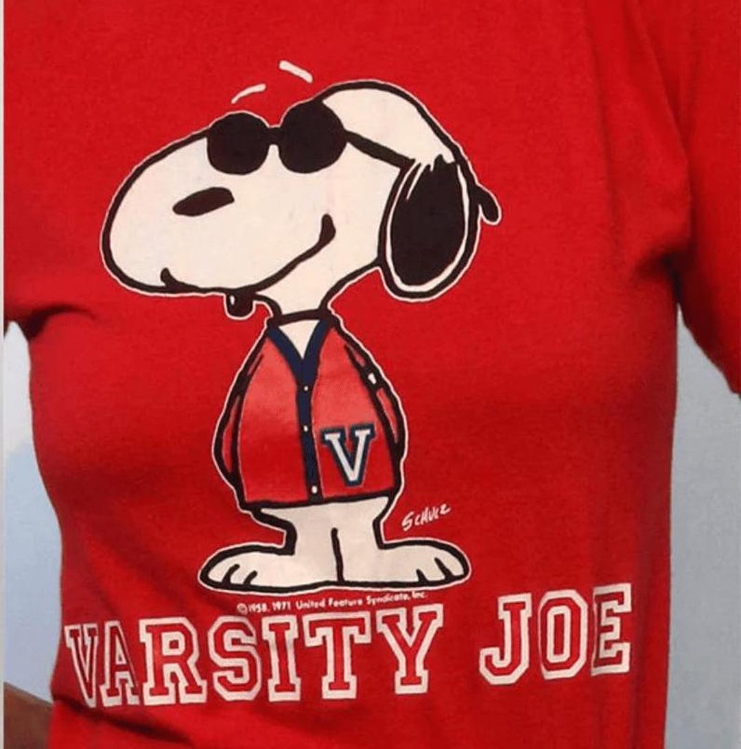 70s Snoopy Varsity Joe Uni T-shirt / Vintage 1970s Cherry Red Snoopy T ...