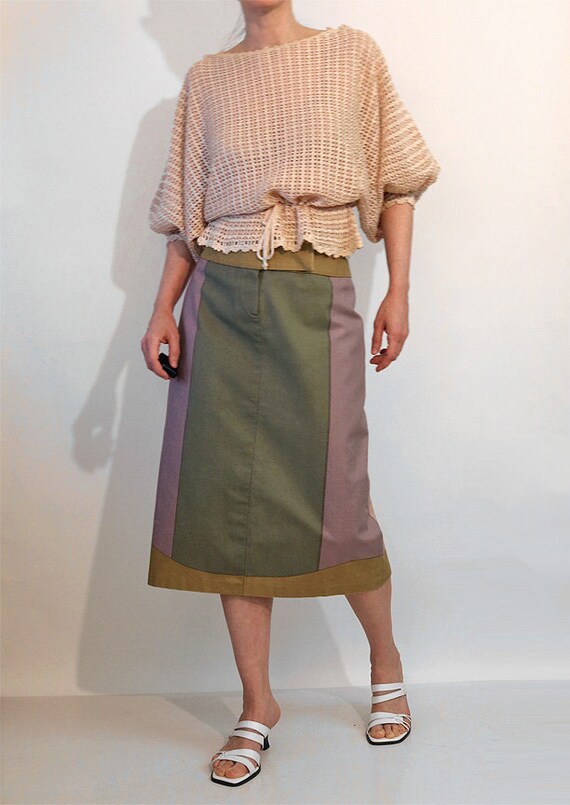 Color Block Pastel Denim Skirt, Vintage 1980s Dusty M… - Gem