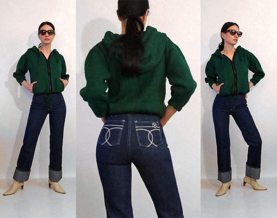 70s Dark Embroidered Pocket Jeans 24x34.5, Vintage 1970s Deadstock Dark ...