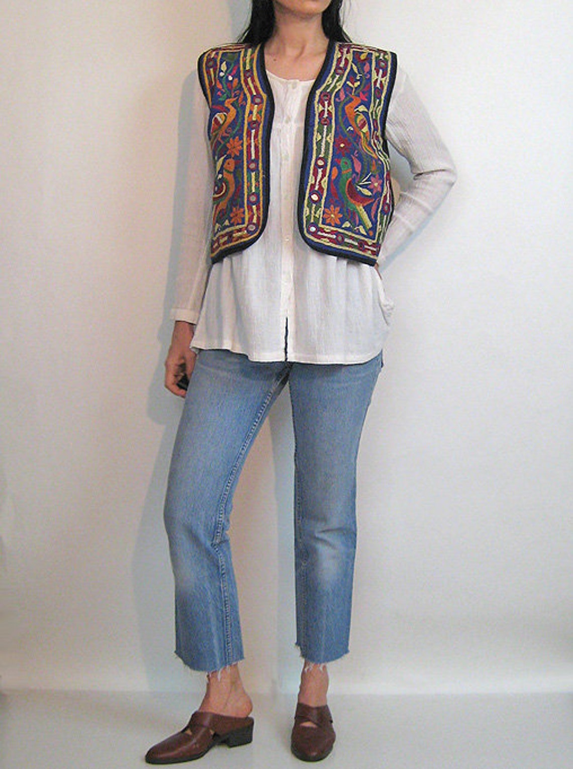 70s Bird Embroidered Mirror Vest / Vintage 1970s Indian | Etsy