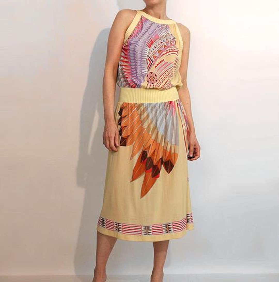 70s Italy Indian Chief Peach Gauze Dress, Vintage 1970s Native American ...