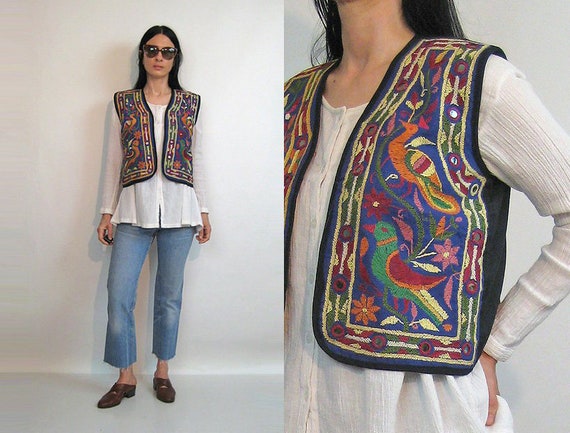 70s Bird Embroidered Mirror Vest / Vintage 1970s Indian - Etsy