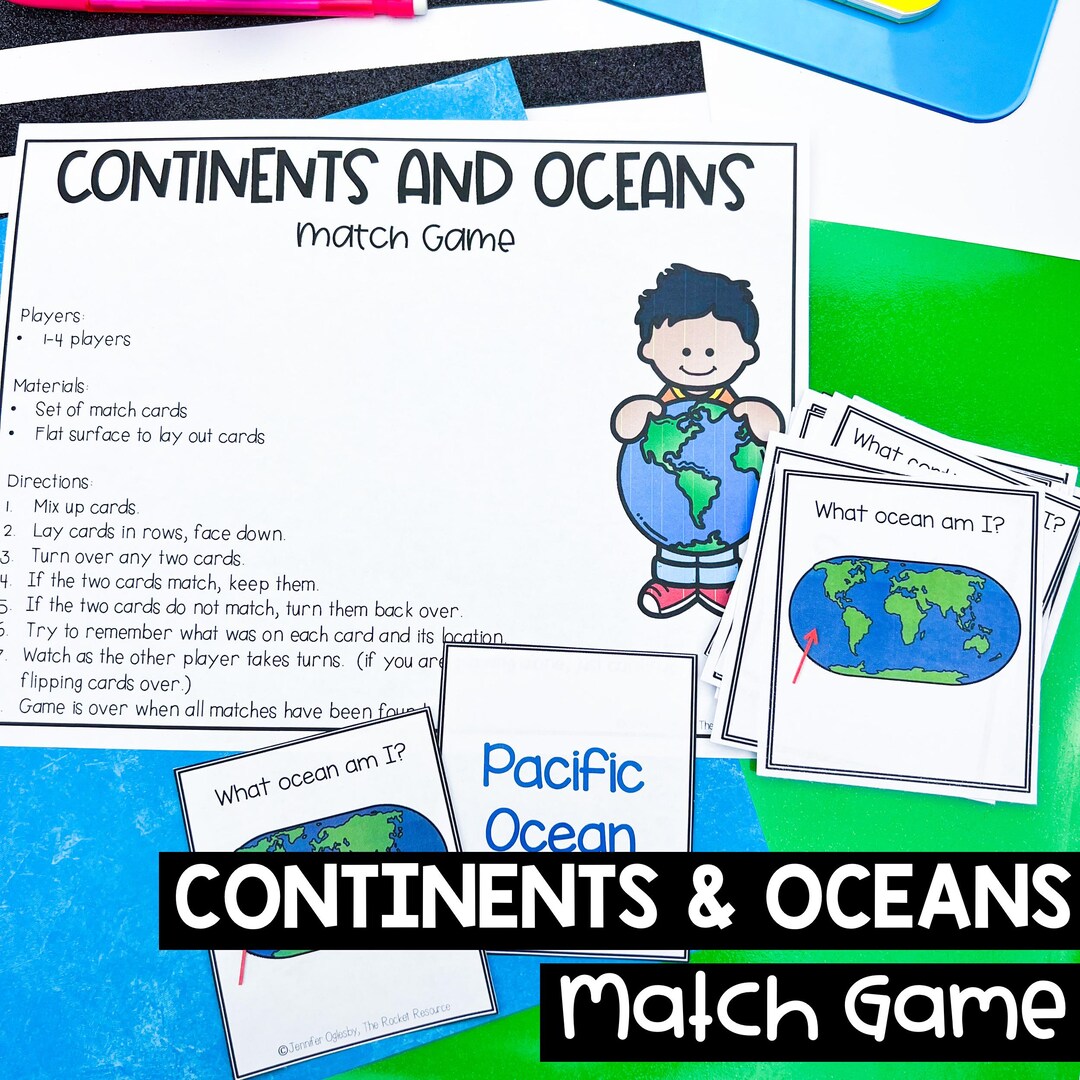 Continents and Oceans Match Game - Geography for Kids - Map Skills ...