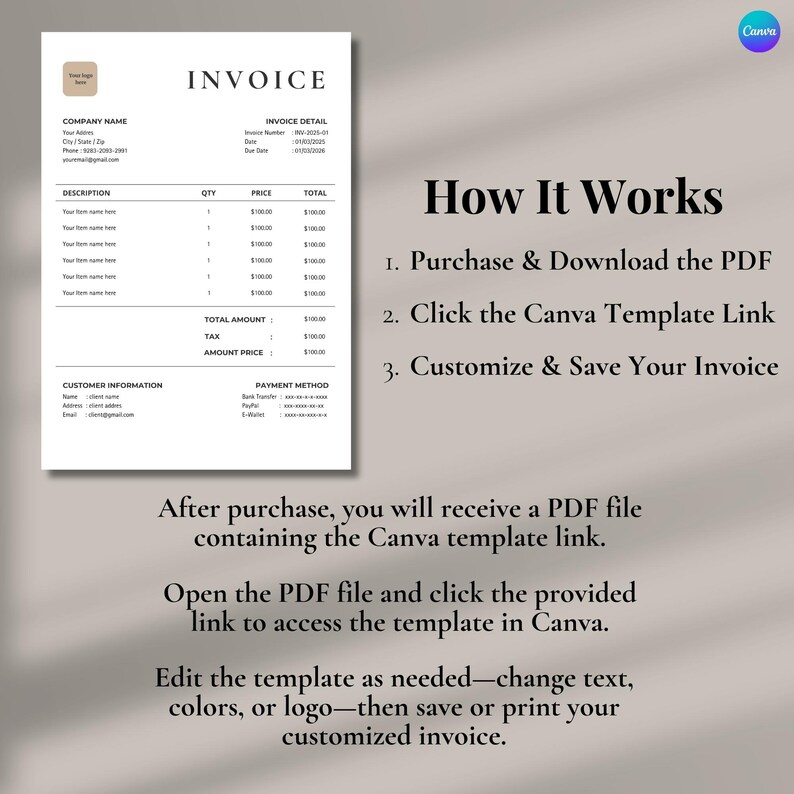 Invoice Template - Professional & Modern, Minimalist Design, Editable ...