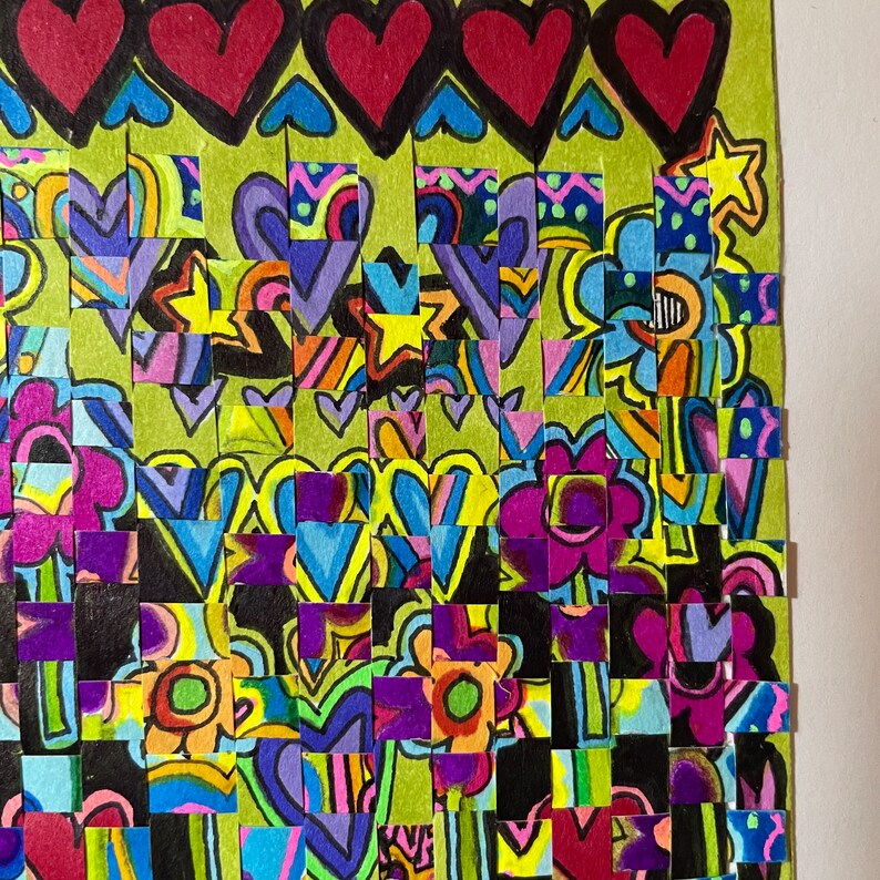 Paper Weaving, Hearts and Flowers, Abstracted Art, Weaving From an Ink ...