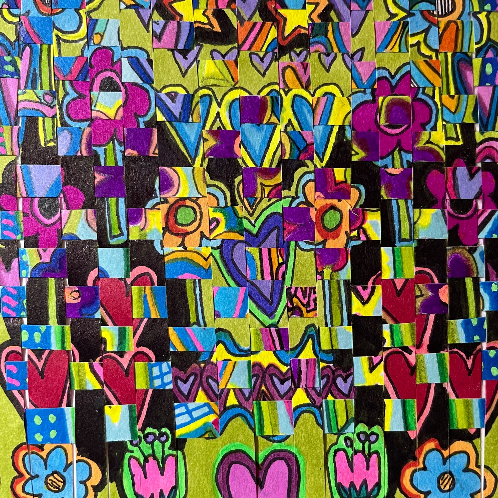 Paper Weaving, Hearts and Flowers, Abstracted Art, Weaving From an Ink ...