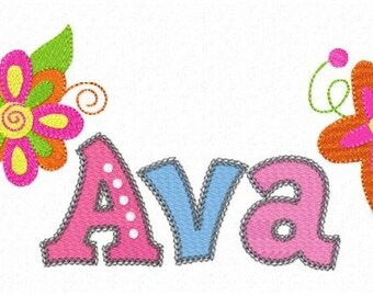 Funky Flowers Monogram Font Machine Embroidery Designs | Etsy