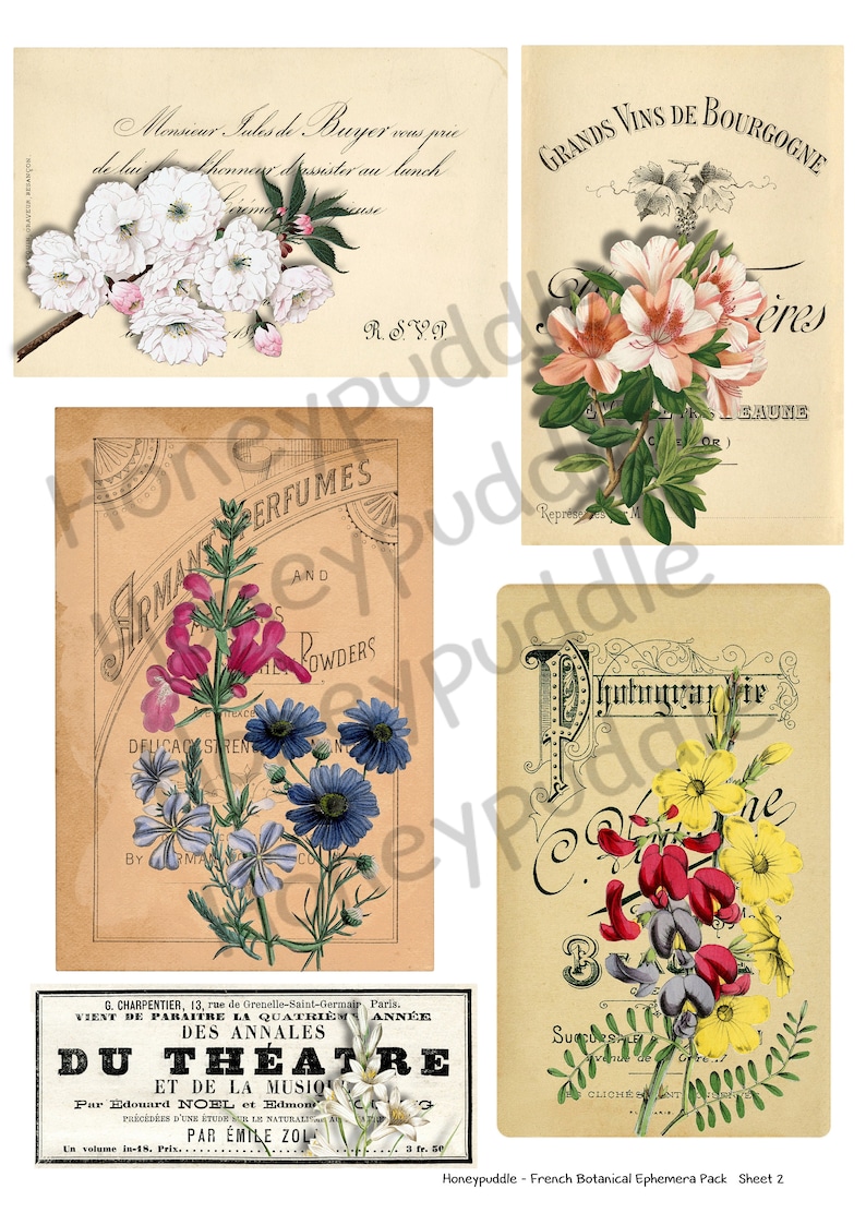 Vintage French Floral Ephemera, Journal Cards, French Junk Journal Kit ...