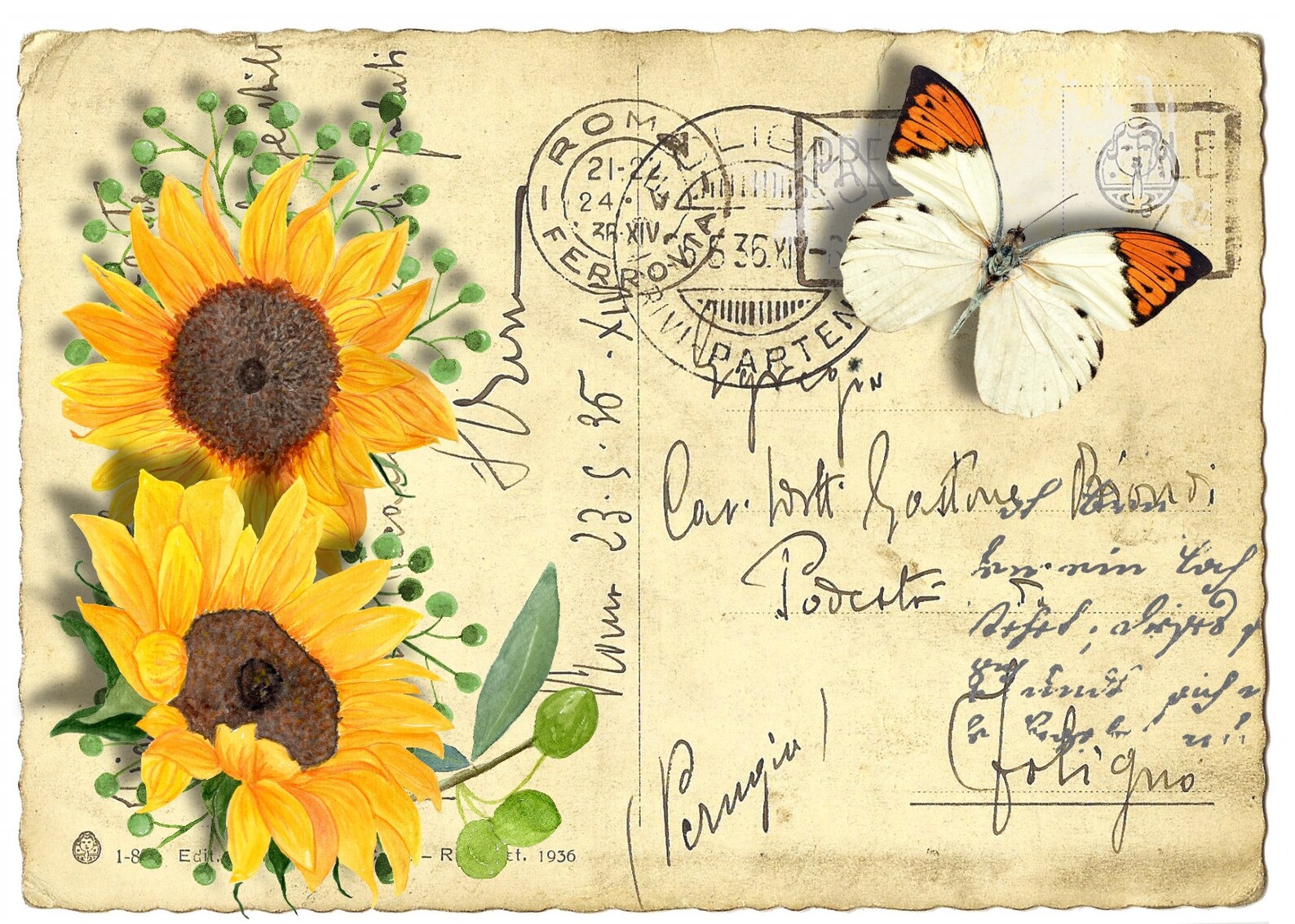 Sunflowers, Printable Postcards, Collage Sheet, Yellow Flowers ...