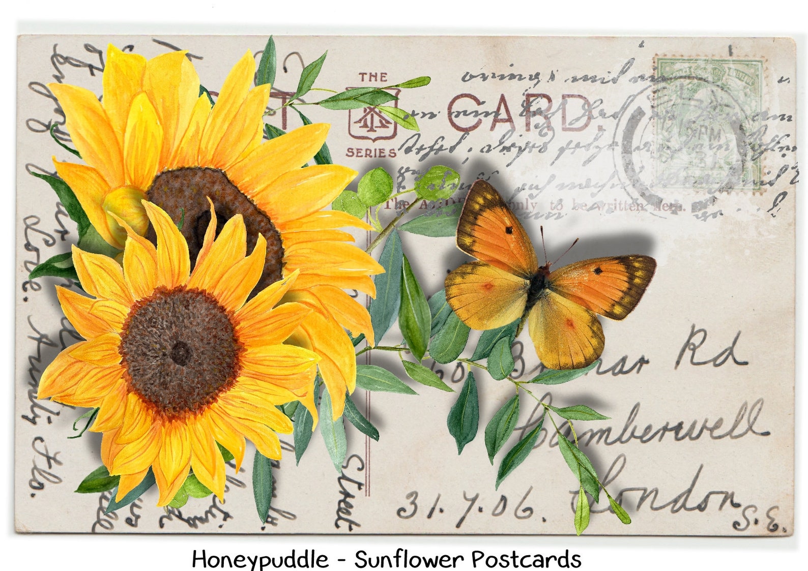 Sunflowers, Printable Postcards, Collage Sheet, Yellow Flowers ...
