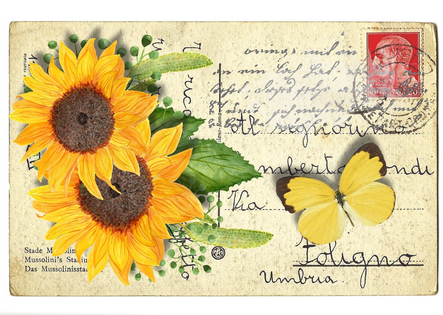 Sunflowers, Printable Postcards, Collage Sheet, Yellow Flowers ...