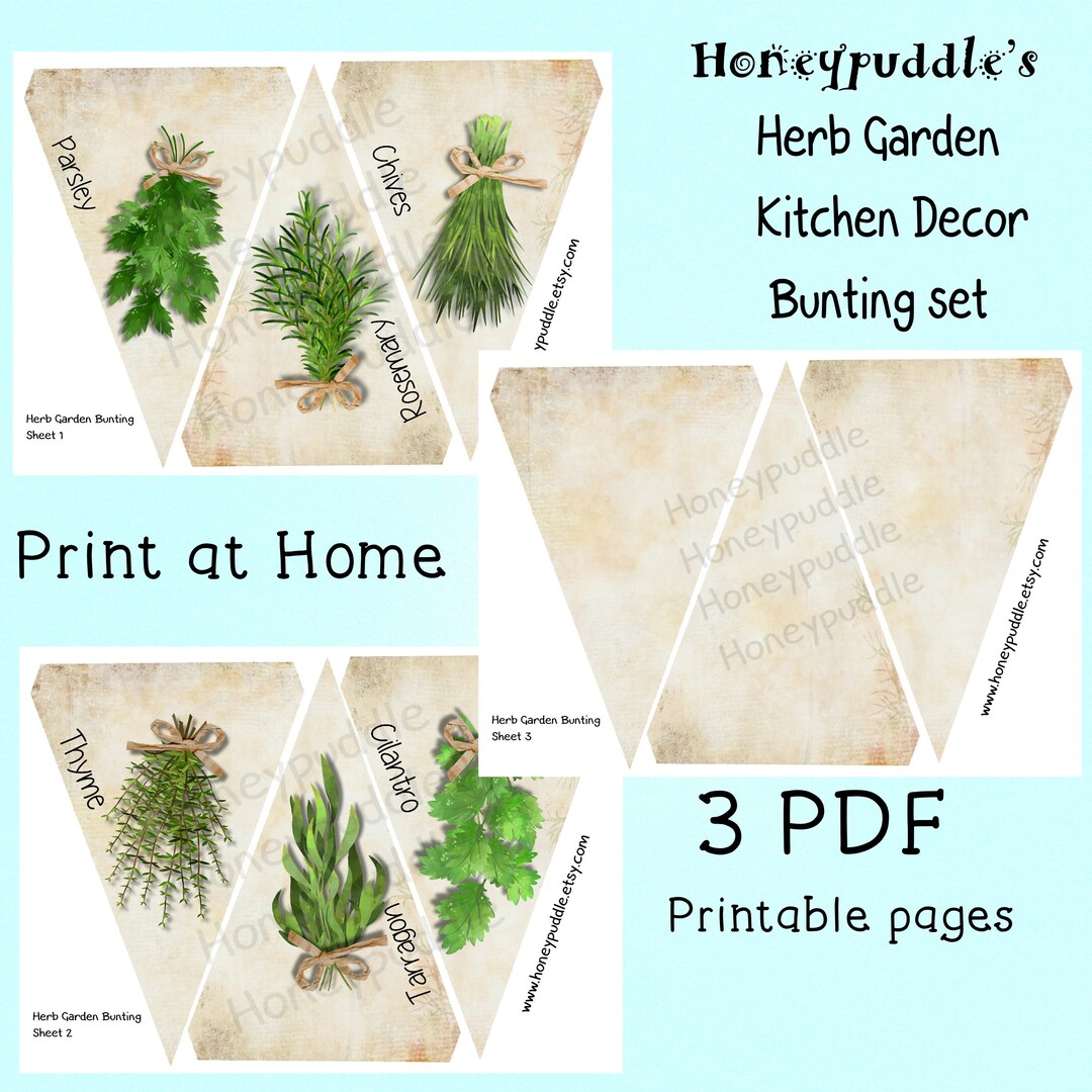 Printable Kitchen Bunting, Herb Garden, Herbs Bunting, Print at Home ...