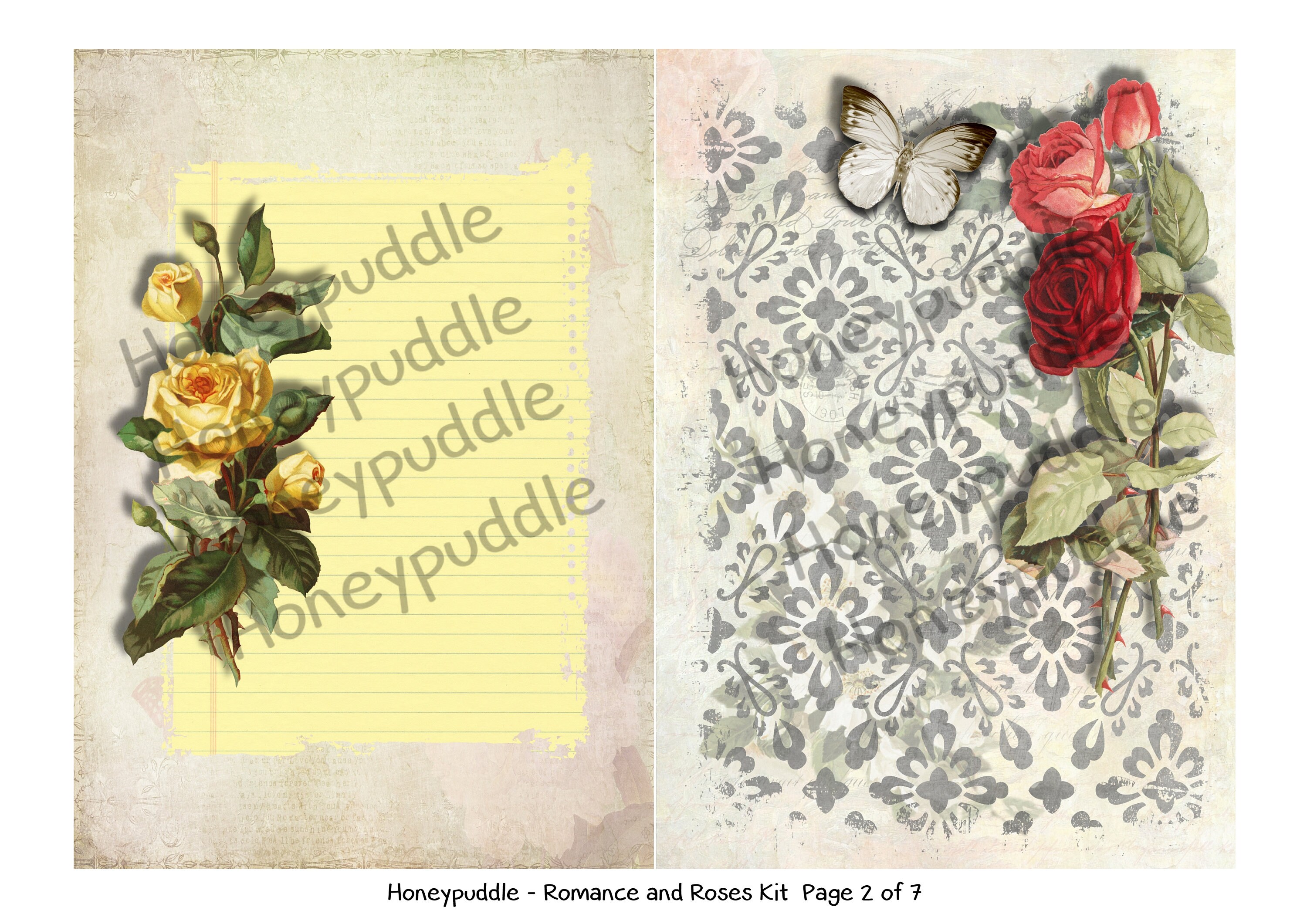 Printable Journal Kit, Romance and Roses, Florals, Birds, Vintage ...
