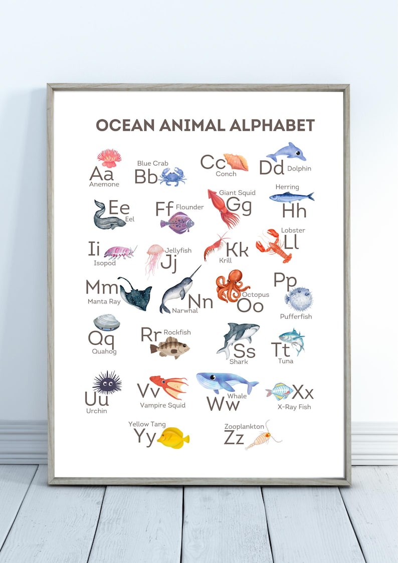 Ocean Animal Alphabet Poster: Montessori Classroom Decor (digital ...