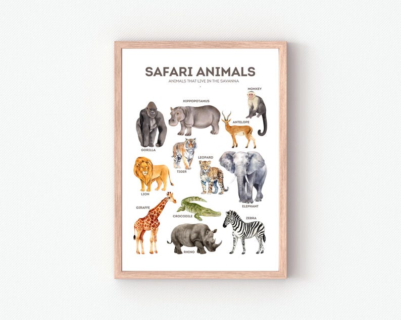Safari Animals Poster, Educational Poster, Classroom Decor, Montessori ...
