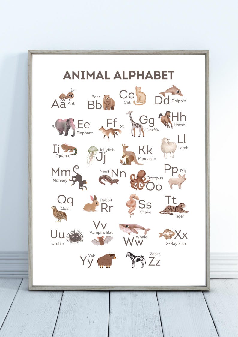 Animal Alphabet Poster: Earth Tone ABC Print (digital Download) - Etsy