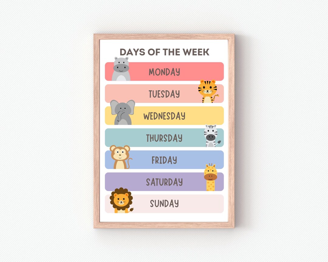 Days of the Week Poster: Rainbow Colors, Kids Classroom Decor (digital ...