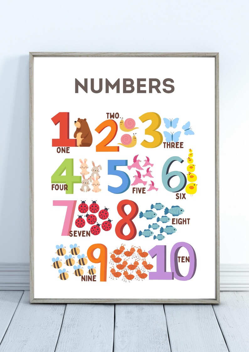 Animal Numbers Poster: Rainbow Colors, Montessori Classroom Decor ...