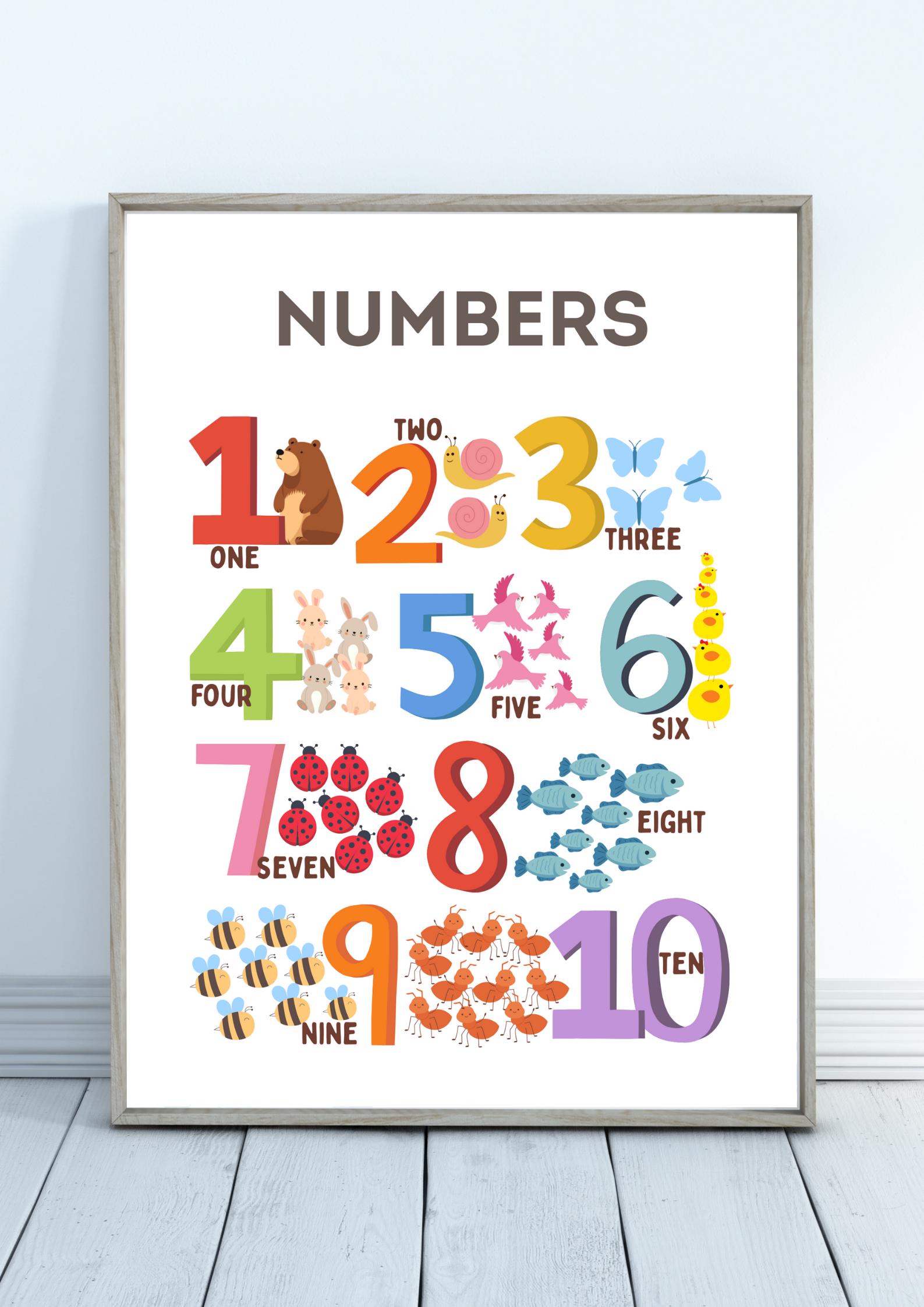 Animal Numbers Poster: Rainbow Colors, Montessori Classroom Decor ...