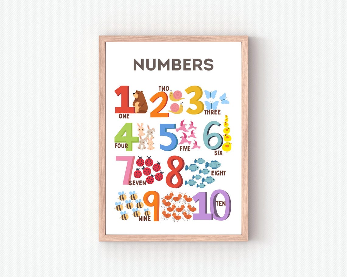 Animal Numbers Poster: Rainbow Colors, Montessori Classroom Decor ...