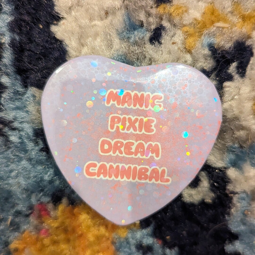 Large Sparkly Glitter Manic Pixie Dream Cannibal Heart Shaped Button Badge - Etsy