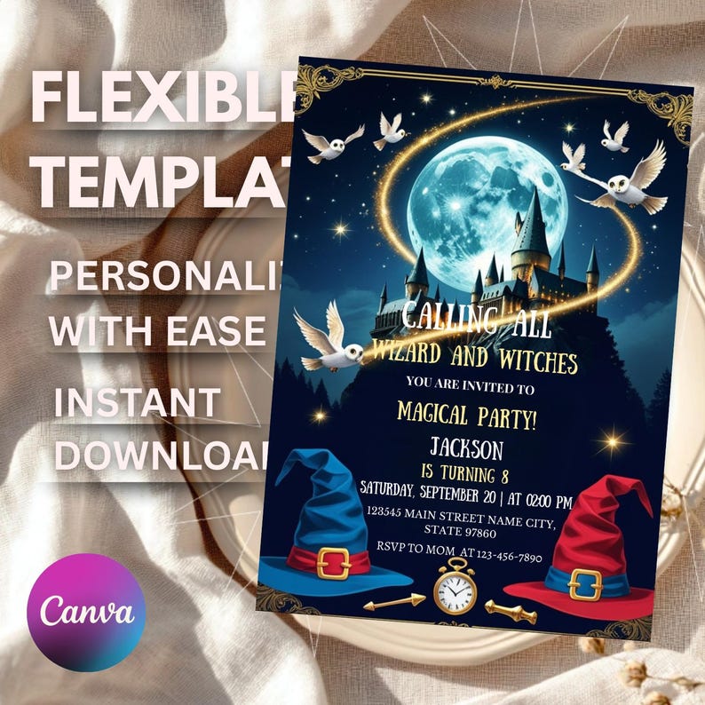 Wizard & Witches Party Invitation Template | Magical Theme (digital ...