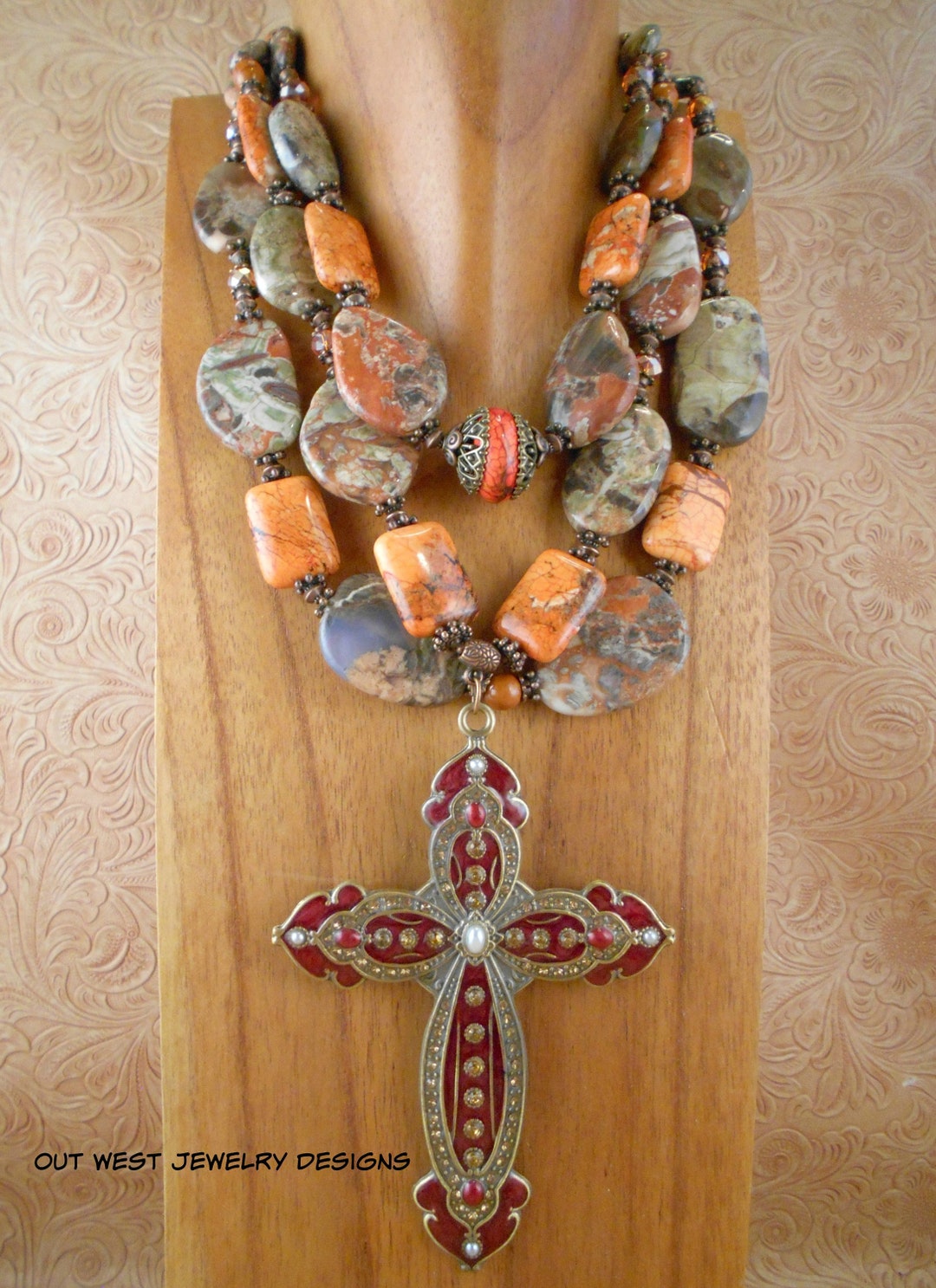Christian Cowgirl Necklace Set Chunky Australian Agate and Orange ...