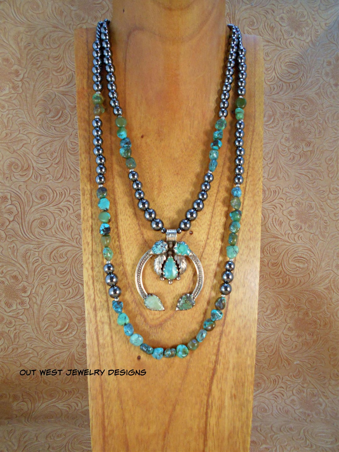 Western Cowgirl Necklace Set - Chunky Hubei Turquoise and Silver Gray ...