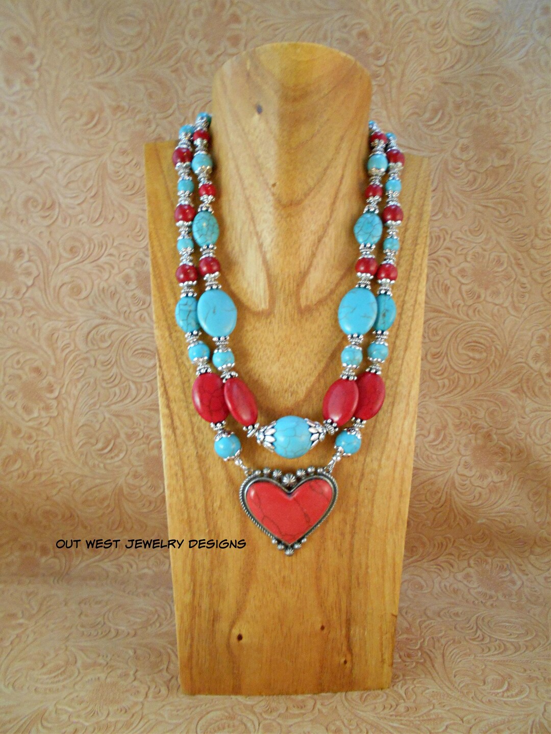 Western Cowgirl Necklace Set - Chunky Turquoise Howlite With a Red ...