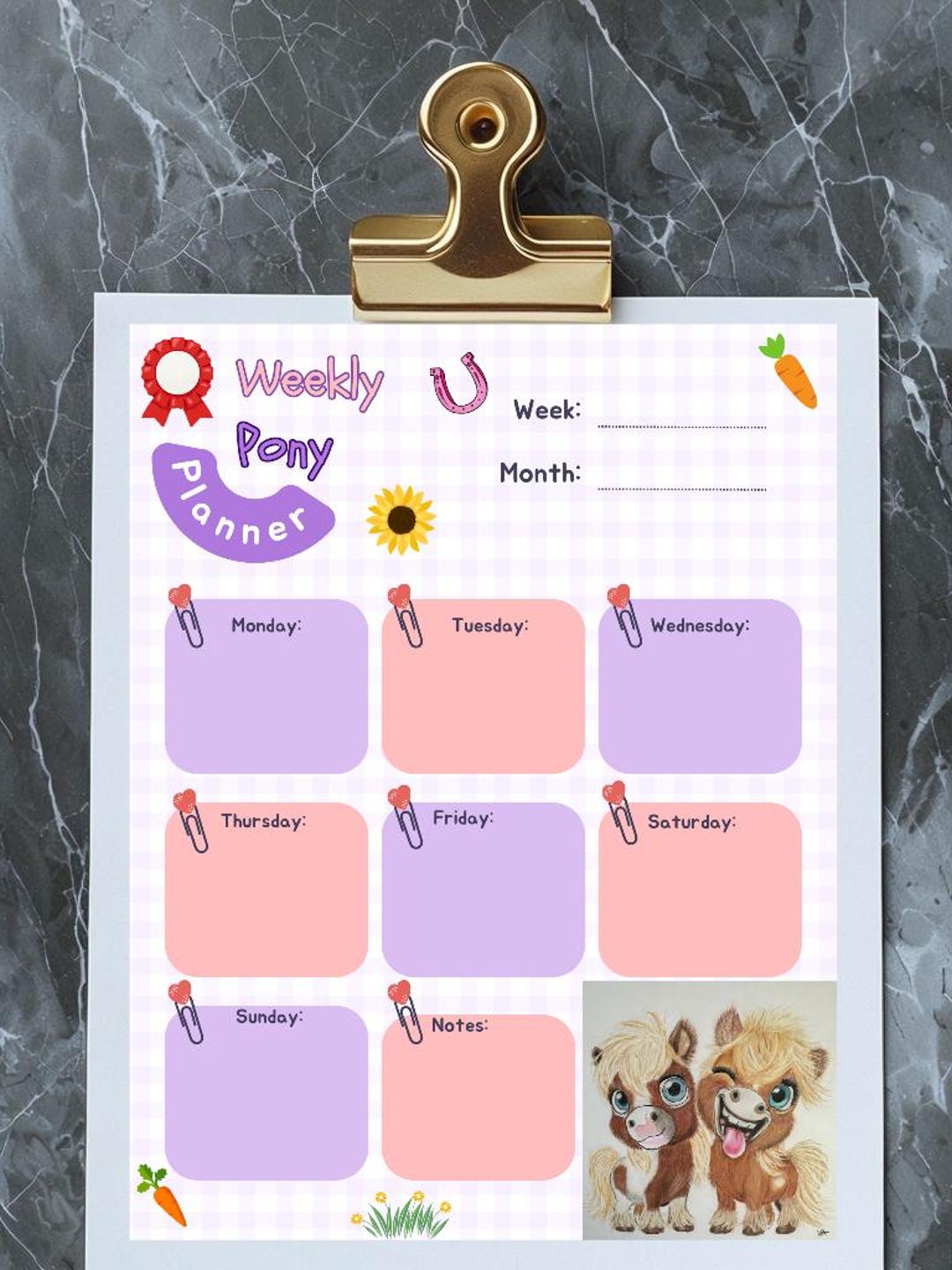 Cute Weekly Pony Planner | Printable Horse Themed Planner | Kids Pony ...