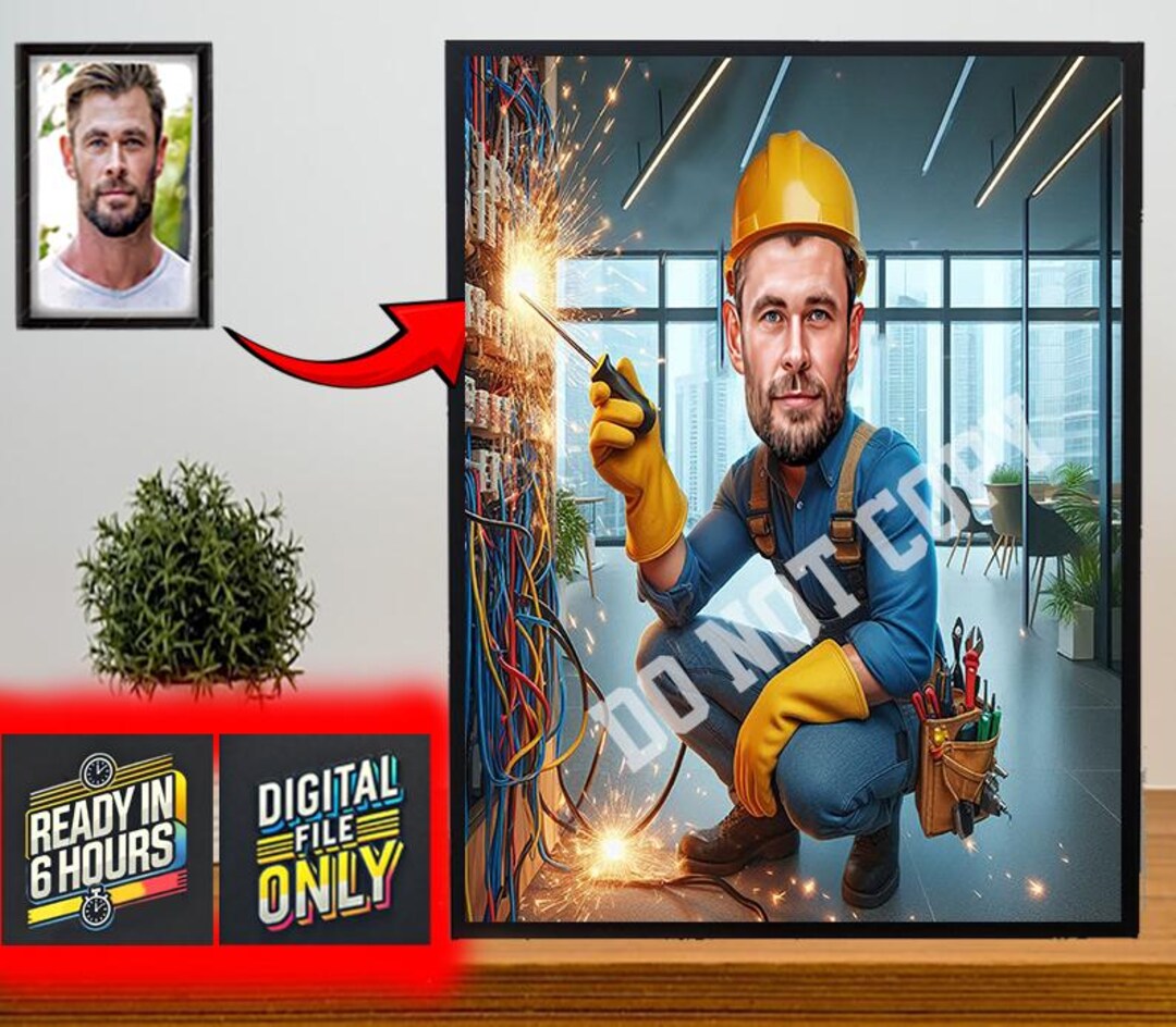 Cartoon Electrician Portrait, Personalized Electrician Gifts ...
