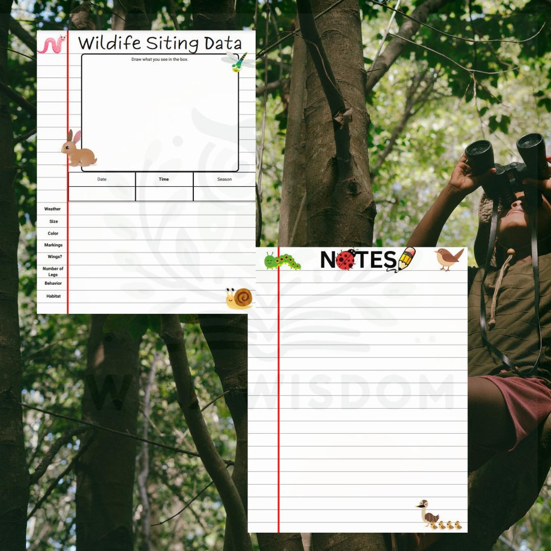 Wildlife Observation Journal for Kids, Data Sheet + Notes Page ...