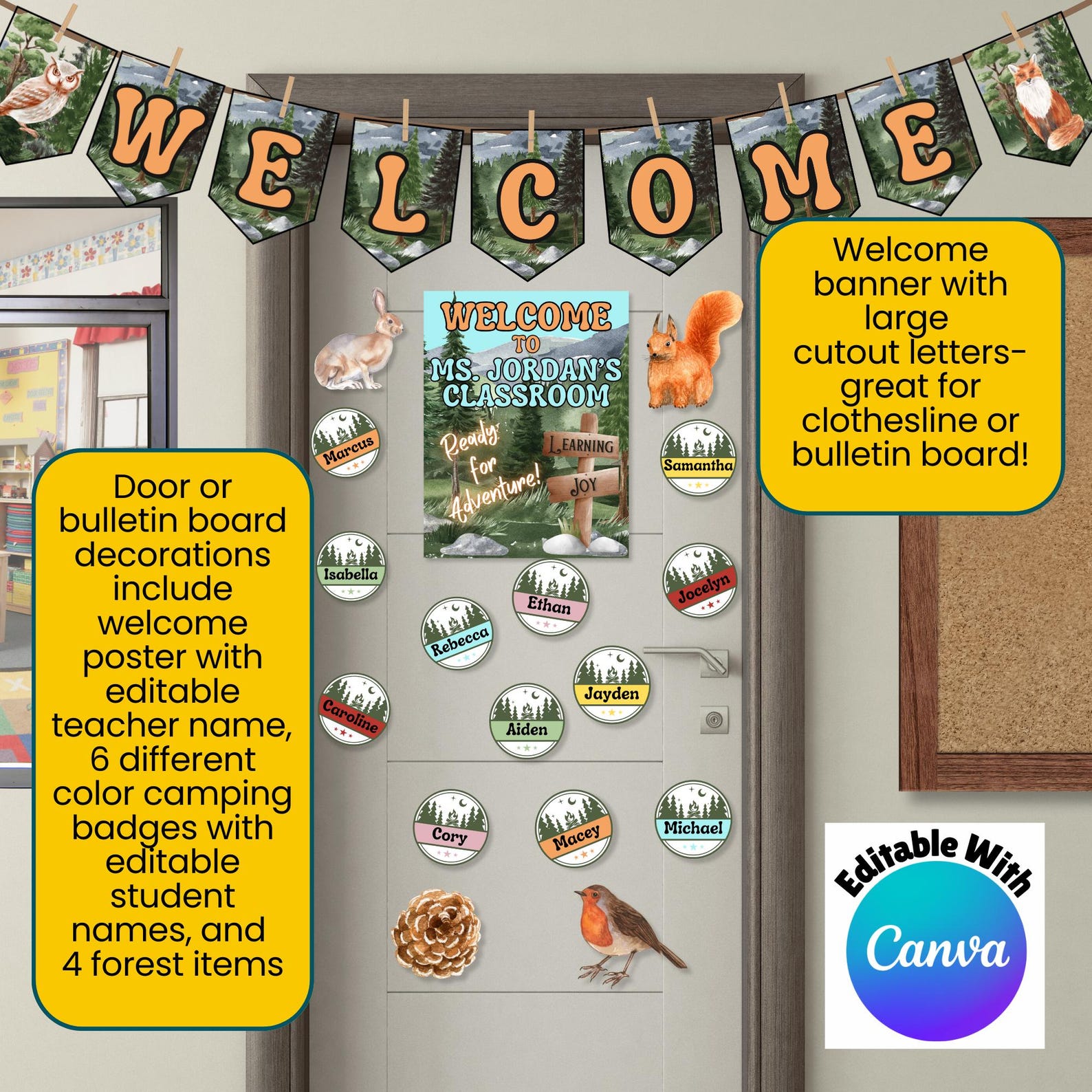 Forest Classroom Decor Bundle/ Welcome Back Bulletin Board/ Editable in ...